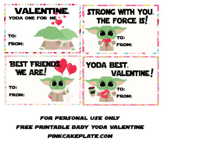 FREE Baby Yoda Valentine Printable - Pink Cake Plate